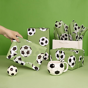 PAPER FAIR 60 Sheet Soccer Pattern Tissue Paper 20 x 20in Green White Black Football Art Gift Wrapping Paper DIY Craft Art Paper for Baby Shower Birthday Party Gift Packing