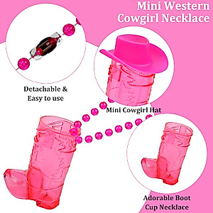 durony 72 Pieces Mini Cowgirl Boot Glasses on Beaded Necklace Mini Western Cowgirl Hat and Plastic Cowgirl Shot Glass Cup Hot Pink Bachelorette Glasses for Bachelorette Carnival Party Birthday Wedding