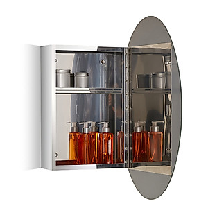 ZAYEN Bathroom Mirror Cabinet, Oval Bathroom Mirror with Shelf Stainless Steel Metal Bathroom Mirror Cabinet Wall-Mounted Mirror Storage Cabinet