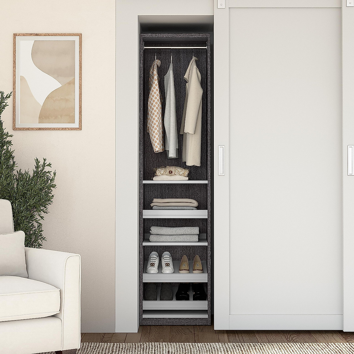 Bestar Cielo Closet Organizer, 20-inch Bark Gray and White Wardrobe for Bedroom, Mudroom, Entryway, or Kitchen Pantry
