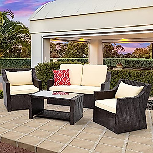 YITAHOME 2 Pieces Patio Wicker Chairs Rattan Outdoor Furniture Set Cushion & High Back, All Weather Garden Dinning Bistro Chair Outside Conversation Sets for Backyard Porch Poolside (Beige)