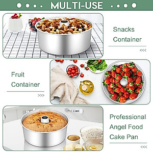 TeamFar 10inch Angel Food Cake Pan, Stainless Steel Cake Pan with Tube, Healthy & Non-toxic, Durable & One-Piece, Mirror Finish & Dishwasher Safe