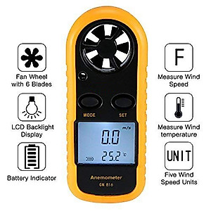 Amgaze Anemometer Handheld, Digital LCD Backlight Wind Speed Meter Gauge, Light Weight Air Flow Velocity Measurement Thermometer for Meteorology, Windsurfing, Kite Flying, Sailboats, Surfing,Fishing