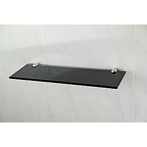 BSM Marketing Gloss Black Glass Shelf with Two Chrome Finish Brackets 300mm x 100mm Toughened Safety