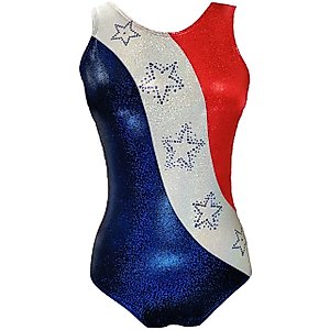 Look-It Activewear Gymnastic Leotard Red White & Blue Sparkling leotard for women Adult Meduim (size 6-8)