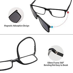 Bauhaus Magnetic Clip on Sunglasses for Men & Women Polarized UV Protection Retro Square Eyeglasses Fit Over Night Driving