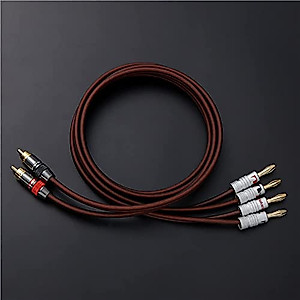 JORZOR Audiophile Hi-Fi 14 Gauge OFC Speaker Cable with RCA Male (Black & Red) to 2 Bananas Plugs, 2 pack/1pair, (1M(3.3FT), 1 Pair(RCA to 2 Banana))