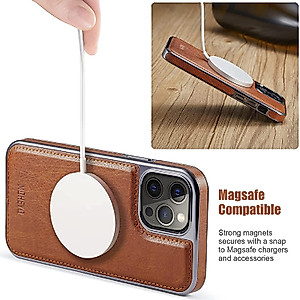 MOHEYO Designed for iPhone 14 Pro Max Case Compatible with MagSafe Removable Wallet Card Holder Magnetic Slim Thin Vegan Leather Cover (Brown)