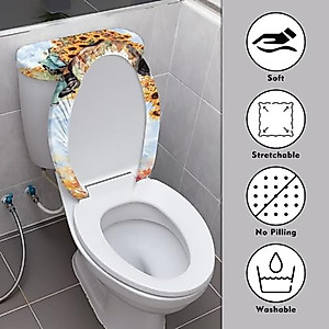 FUIBENG Butterfly Toilet Lid Cover Elongated Colorful Butterflies Toilet Lid Cover and Toilet Tank Lid Cover for Bathroom Washable Soft Toilet Cover,Fit Most Toilet Lid