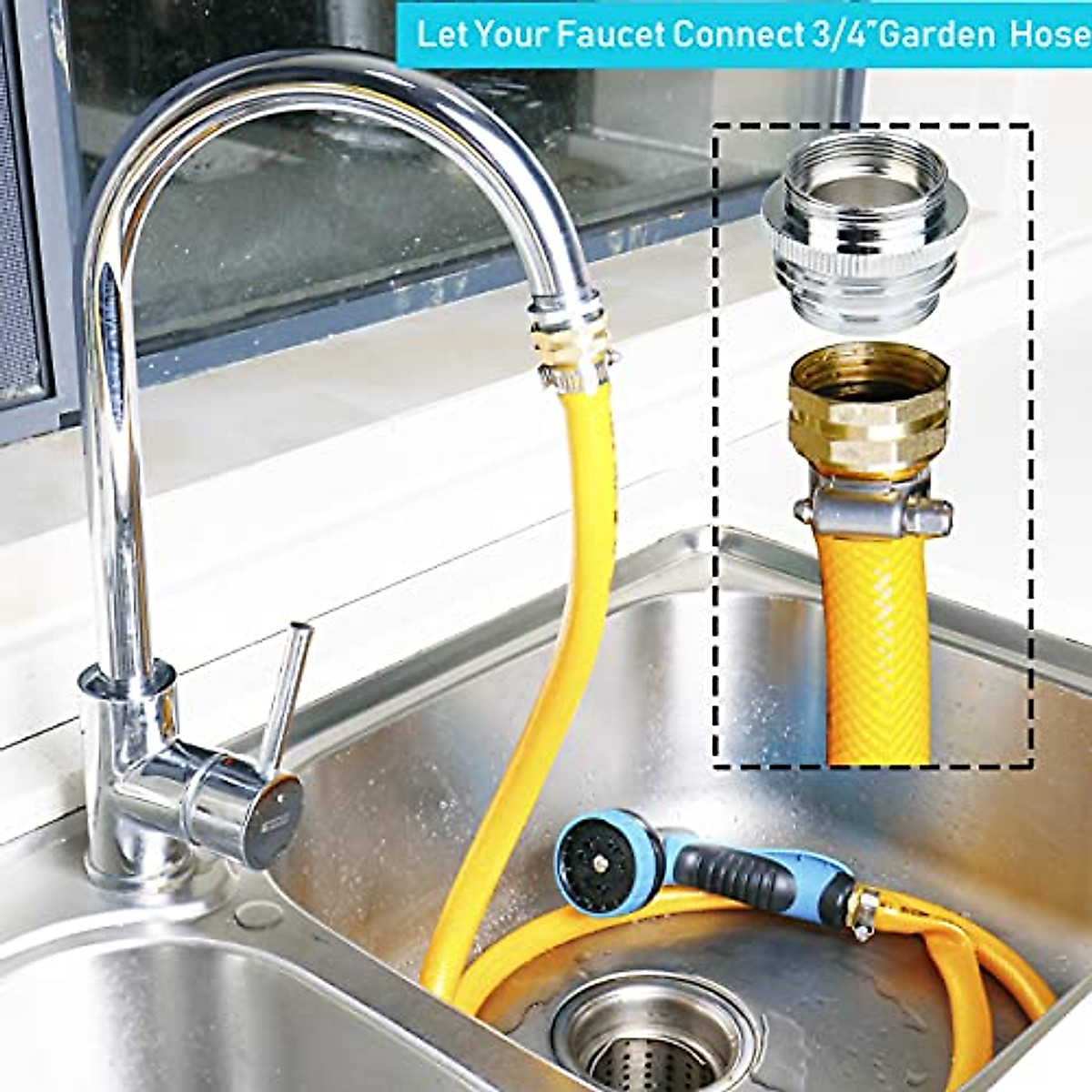 WHK Faucet Adapter Faucet to Hose Adapter Multi-Thread Garden Hose Adapter kitchen Sink Faucet Adapter to Garden Hose Brass Aerator Adapter for Female to Male and Male to Male-Chrome plated (2pack）