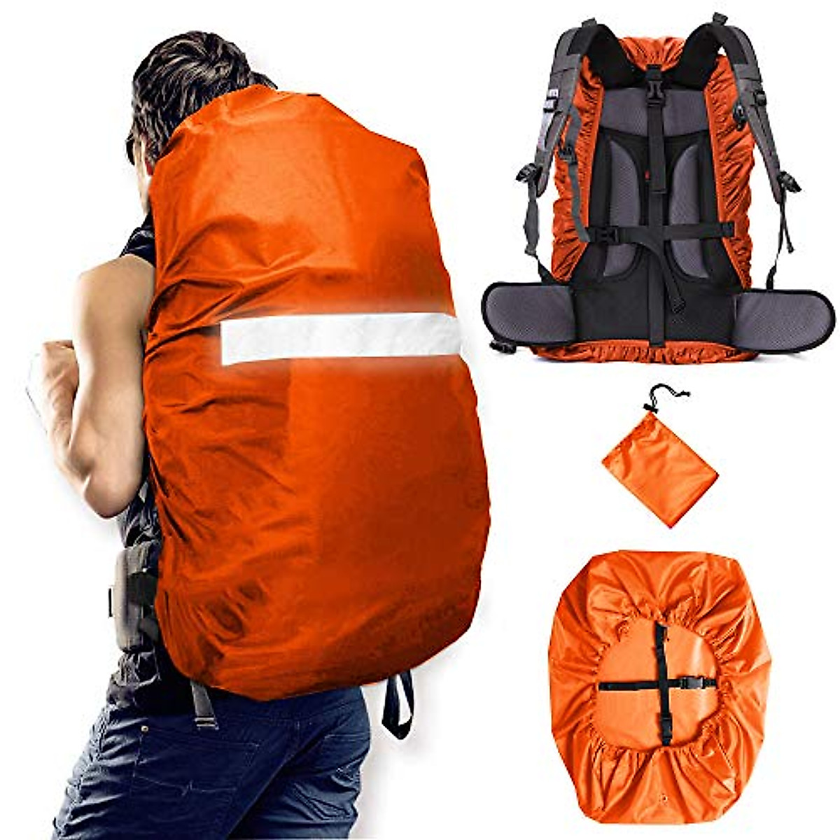 WSZCML Backpack Rain Cover, Upgraded Adjustable Waterproof Backpack Cover (10-90l) (Orange, S (for 10L-25L Backpack))