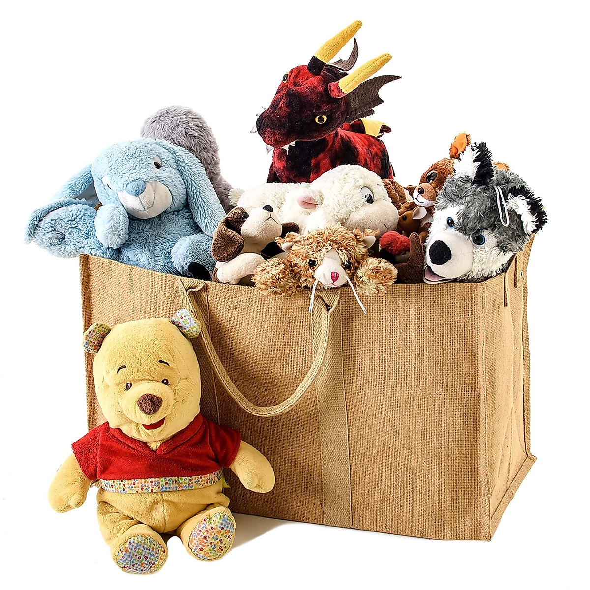 Utility Storage Tote Bag With Four Handles | Heavy Duty | Extra Large | 23’’L, 11’W, 13,5’’H’ Style-3 Natural Jute