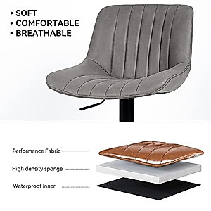 Nalupatio Bar Stools Set of 2 Adjustable Counter Height Morden Swivel Bar Stools with Backs Performance Fabric Seat Island Chairs for Home Kitchen Dark Grey