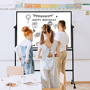Dry Erase Board White Board - TANKEE 48 x 32 Inches Height Adjustable Rolling Mobile Whiteboard on Wheels, Large Double-Sided Reversible Magnetic White Board with Stand, for Office Classroom Home