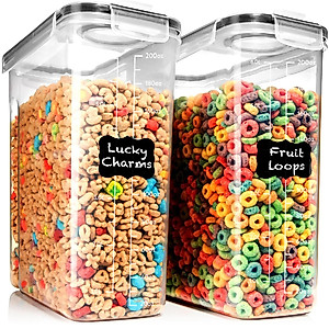 Shazo 2PC 6.3L /213OZ EXTRA Large Airtight Food Storage Cereal Containers for Bulk Food Storage BPA-Free Plastic Cereal Container with Labels & pen Pantry Organization and Storage Canister for Rice, Pasta, Sugar & Flour