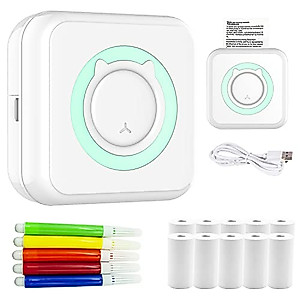 InstaProud - Portable Sticker Mini Printer, Mini C15 Pocket Thermal Printer,Wireless Bluetooth Photo Printer, Portable Label Sticker Printer for Photos Diaries Memos Study Notes(Blue-10 Paper Rolls)