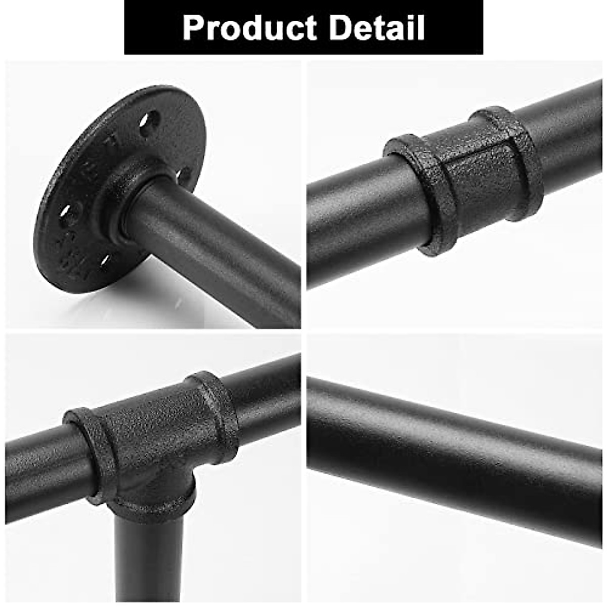 Jeasor Industrial Iron Pipe Clothes Hanging Rack DIY Wall-Mounted Single-layer Rolling Garment Bar Heavy Duty Clothing Rod for Bedroom, Laundry Room, Closet Storage