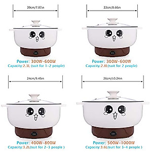 MINGPINHUIUS 4-in-1 Multifunction Electric Cooker Skillet Wok Electric Hot Pot For Cook Rice Fried Noodles Stew Soup Steamed Fish Boiled Egg Small Non-stick with Lid (2.8L, without Steamer)