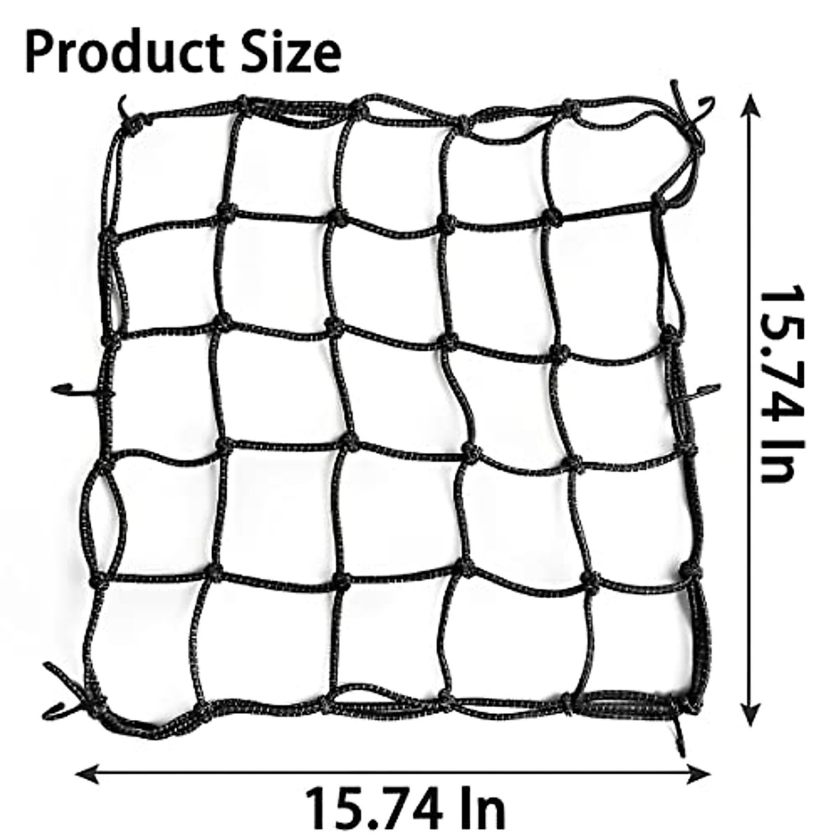 Motorcycle Reflective Cargo Net, 15.7"x15.7" Bungee Cargo Net Natural Latex Core, Stretchable Luggage Thicken Netting with 6 Hooks, Fuel Tank Helmet Mesh for Motorcycle Bikes ATVs UTVs (Black)