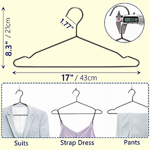 Amber Home 30 Pack 17" Strong Black Metal Wire Clothes Hangers, Heavy Duty Coat Hangers, Standard Suit Hangers for Jacket, Shirt, Dress (Black, 30)