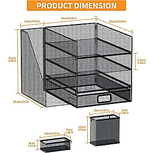 Desk Organizer, File Organizer for Desk with Vertical File Folder Holders, 4-Tier Paper Letter Tray with Sliding Drawer and Pen Holder, Desk Accessories & Workspace Organizers for Office School Home