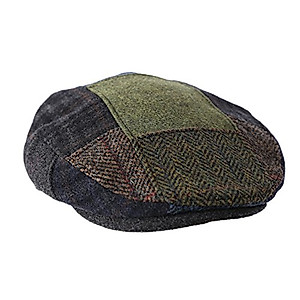 Mucros Men's Flat Cap Patchwork 100% Wool Made in Ireland Small