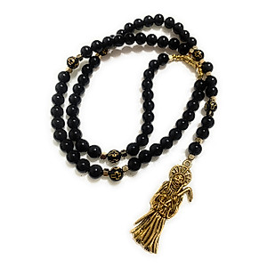Acrylic Holy death's necklace, rosary style. Collar de la Santa Muerte de acrilico estilo rosario. Grim reaper Y style necklace.