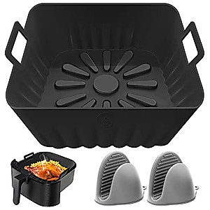 Square Air Fryer Liners Silicone, 9 IN 6 to 10 QT Food Grade Reusable Heat Resistant Silicone Air fryer Bowls Inserts Baskets Pots Accessories for COSORI Instant Vortex Air Fryer Oven Microwave