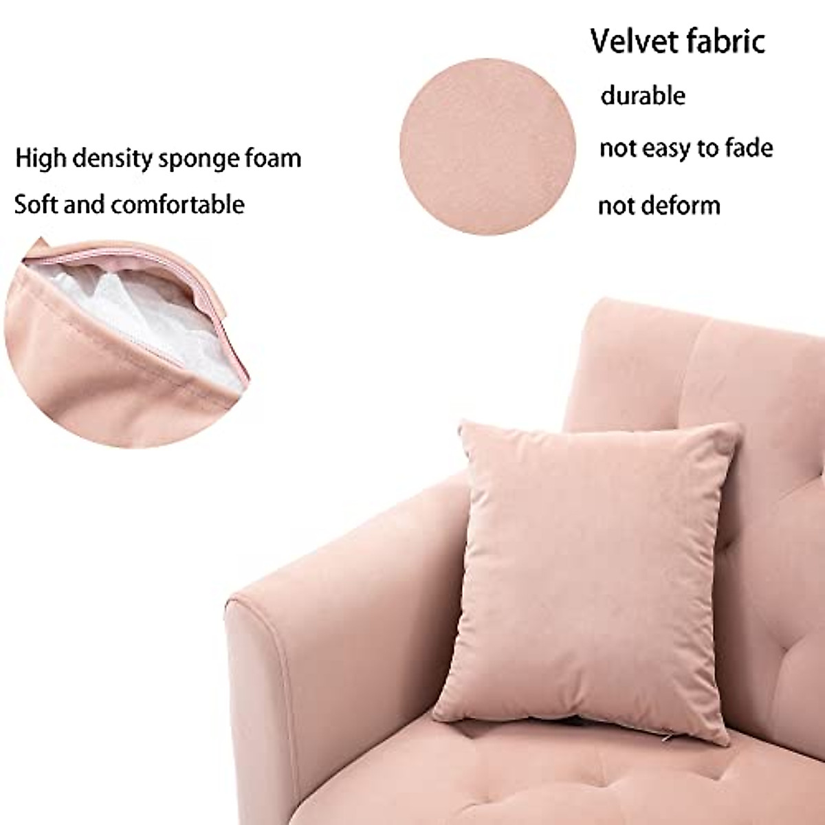 Convertible Sofa Bed Loveseat, Adjustable Couch Bed Folding Loveseat Bed Daybed Guest Bed, Modern Futon Sofa Bed Velvet Sofa,Small Love Seat Sofa for Living Room, (Pink)