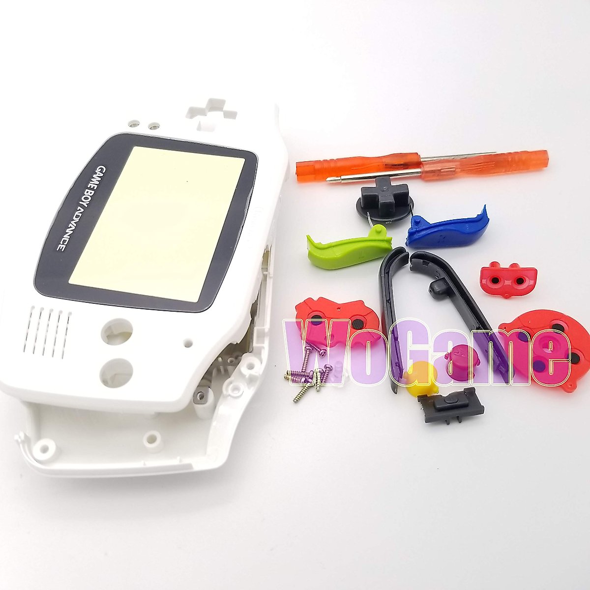 Full Housing Case Cover Housing Shell Replacement for Game boy Advance GBA Shell Case with Buttons Kit (White with Colorful Buttons)