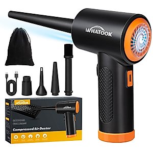 Compressed Air Duster-Reusable Electric Air Duster-3 Speeds 60000 RPM with LED Light-Canned Air Replacement for Keyboard Cleaning-Rechargeable Cordless Air Duster for Computer and Car Blowing