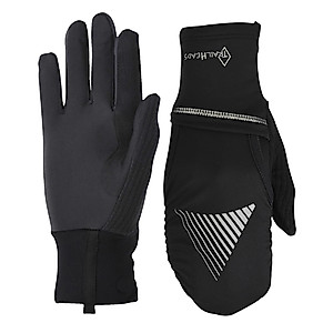 TrailHeads Womens Running Gloves Touchscreen Fingers & Convertible Waterproof Mitten Shell - for Winter, Reflective, Warm - Black - Reflective - Small/Medium