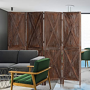 oneinmil Room Divider, 5.8 Ft Tall Folding Privacy Screens Room Divider, 4 Panel Wood Freestanding Partition Wall Dividers, Rustic Barnwood, Brown
