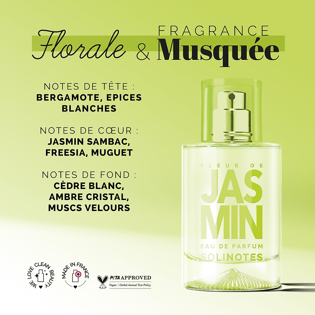 SOLINOTES Jasmine Flower Perfume for Women - Eau De Parfum | Delicate Floral and Soothing Scent - Made in France - Vegan - 1.7 fl.oz