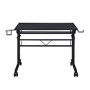 Techni Mobili Rolling Writing Desk with Height Adjustable Desktop and Moveable Shelf, Black