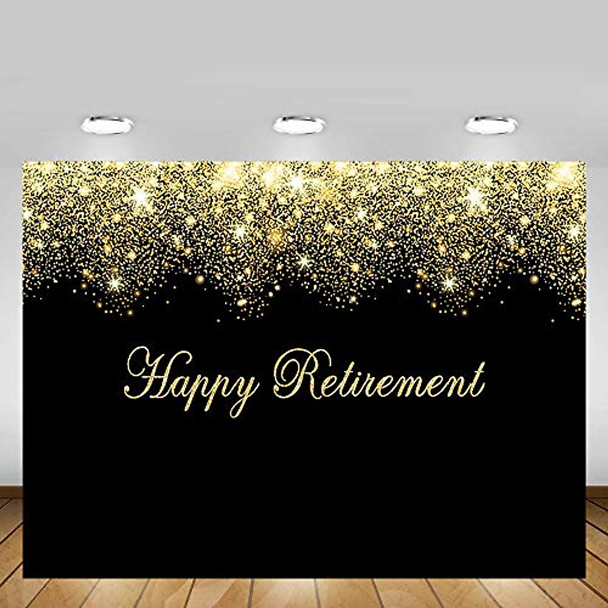 MEHOFOTO Black and Gold Happy Retirement Photo Studio Backdrop Black Glitter Golden Congrats Retirement Party Decoration Banner Photography Background 7x5ft