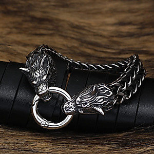 GuoShuang Nordic Viking Stainless Steel Wolf Bracelet Mesh Chain Gold Wolf Punk Bracelets Biker Jewelry (9)