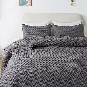 B2EVER Dark Grey Twin Size Quilt Bedding Sets with Pillow Sham, Lightweight Soft Bedspread Coverlet, Quilted Blanket Thin Comforter Bed Cover for All Season Spring Summer, 2 Pieces, 68x90 inches