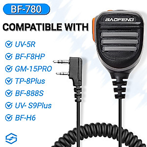BAOFENG Walkie Talkie Speaker Mic Microphone, Remote Shoulder Police Mic UV-5R BF-F8HP 5RM UV-21R K5PLUS GM-15 Pro UV-5G Plus GM-5RH UV-17R TIDRADIO TD-H3 TD-H8 Quansheng UV-K5