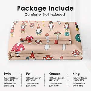 Duvet Cover Full Size, Gnome Funny Happy Red Bedding Set with Zipper Closure for Kids and Adults, Colorful Mushroom Elf Comforter Cover with 2 Pillow Shams for Bedroom Bed Decor
