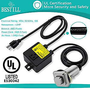 BESTILL Garbage Disposal Air Switch Kit with Single Outlet, UL Listed(E530042), Sink Top Long Push Button for Waste Disposer, Square Brass Cover, Brushed Nickel