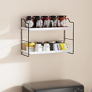 JANUS LiANG 2-Tier Floating Shelves for Wall Decor Storage with Metal Frame, Wall Shelves Set of 1, Wall Mounted Shelves for Bedroom, Living Room, Bathroom, Kitchen, Ledge Shelves, White