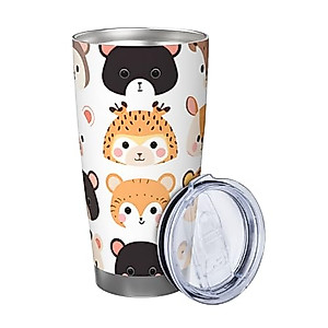 AYCZN Cute Animal Zoo 20 OZ Tumbler Stainless Steel Travel Coffee Mug, Tiger Bear Giraffe Insulated Water Bottle with Lid and 2 StrawsLeakproof Thermal Cup