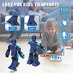STEMTRON RC Robot Toy, Smart Robot 2.4GHz Intelligent Voice Controlled Robot Gesture Sensing Remote Control Robot for Kids Age 6 7 8 9 10 12 Year Old Boys Girls Birthday Gift Present (Blue)