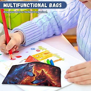 Suhoaziia Fire Flame Wolf Pencil Box Organizer for Classroom Zipper Stationery Pencil Bags Girls Boys Kids Women Men Stationery Bag School Pen Pouch for Purse Notebook Planner