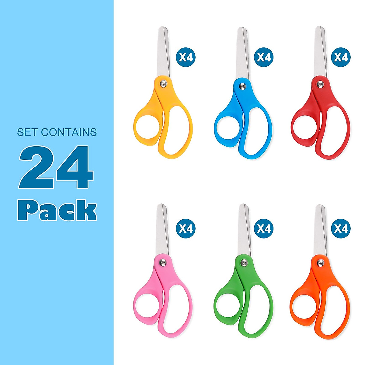 24 Packs Kids Scissors, Scissors for School, Safety Scissors, Blunt Tip Scissors, 5 Inch School Student Blunt Tip Kids Craft Scissors, Safety Comfort Grip for Children Cutting Paper