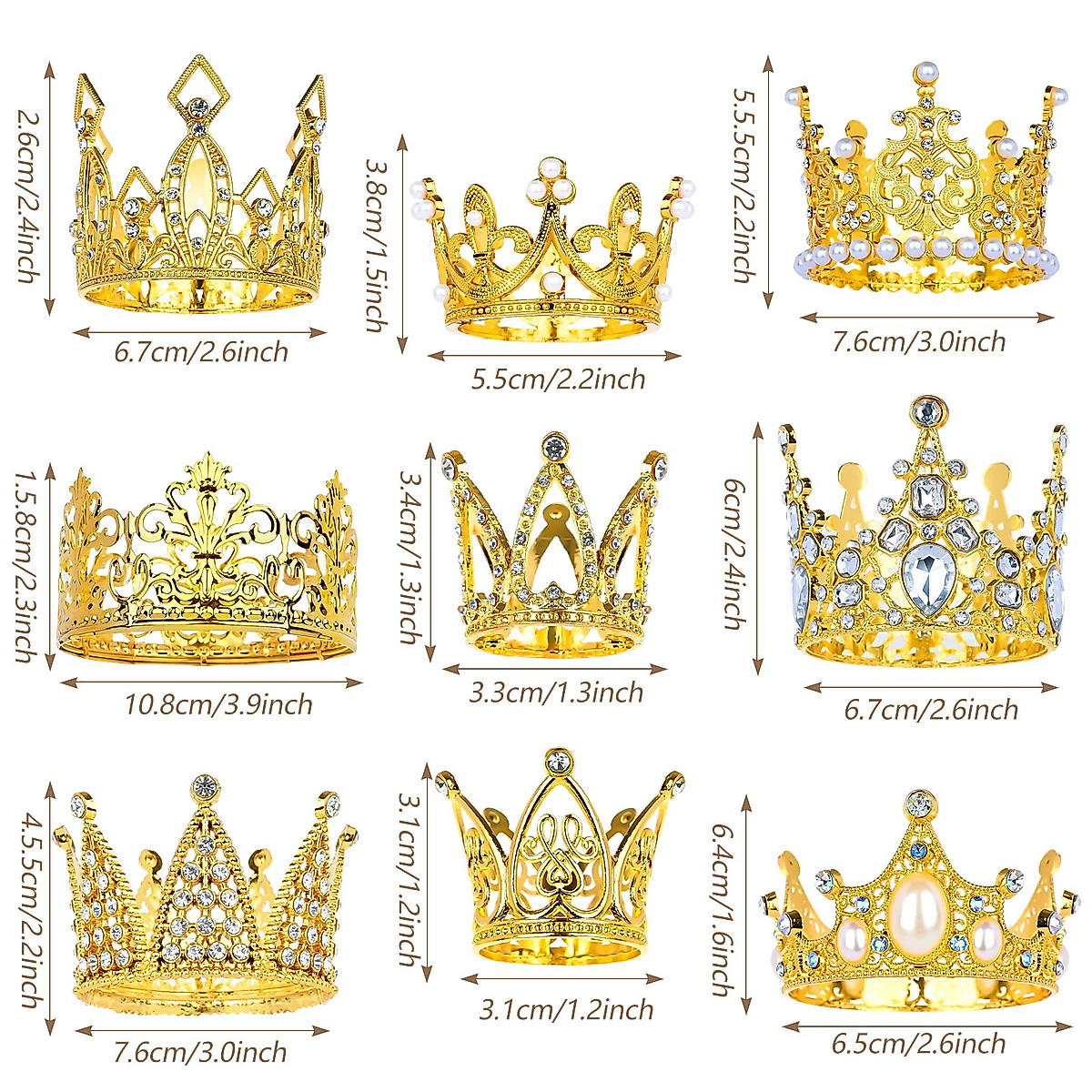 Crown Cake Topper Mini Crown Gold Crowns for Flower Bouquets Glittering Metal Queen Crowns for Women Girl Lady Bridal Wedding Vintage Cake Decoration for Baby Shower Birthday Party 9 Style