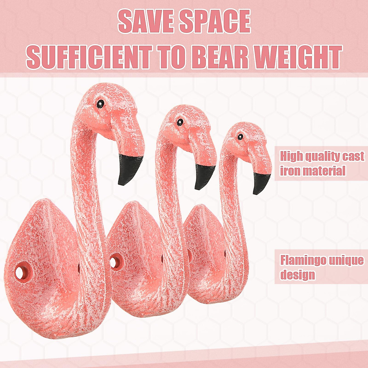 Yaocom 6 Pcs Cast Iron Flamingo Wall Hook Pink Flamingo Cast Iron Wall Hooks Flamingo Wall Mount Coat Hooks for Coats, Aprons, Hats, Towels
