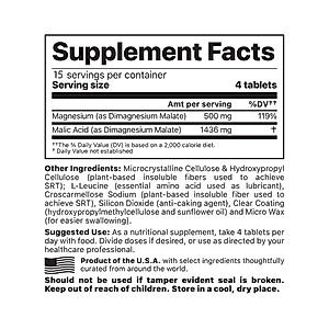 Jigsaw Health MagSRT (B-Free) | Premium, Organic, Slow Release Magnesium Supplement | Active, Bioavailable Magnesium Malate Tablets | 60 Tablets | 15 Servings