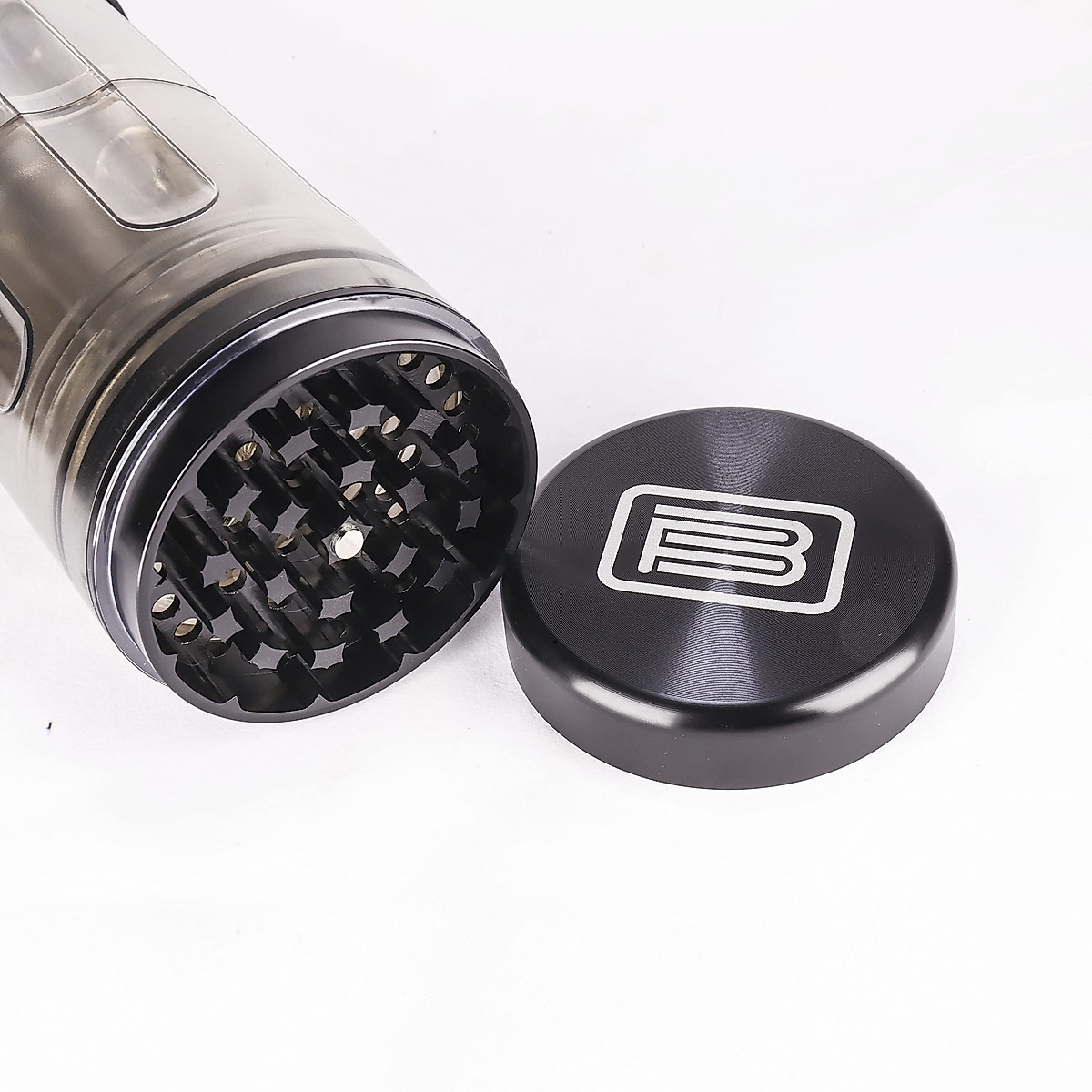 Free Boy 2.8’‘Large Aluminium Herb Grinder Transparent Cone Loader & Stasher 3 in 1,One or Six Cone Filling at time Convenient, Durable Grinders, Grind and Stash Spice（Broom& Brush) Black